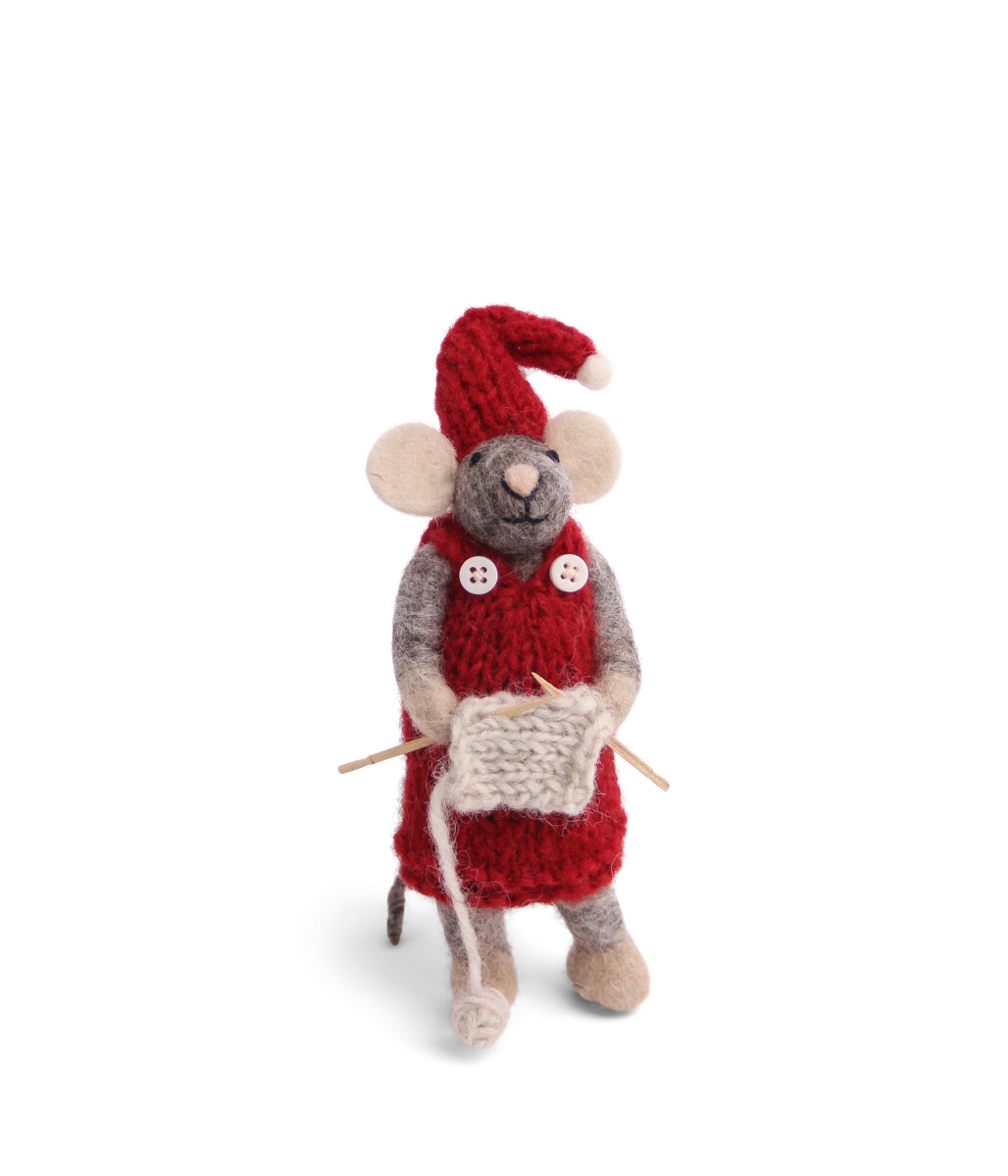 Small Grey Girly Mouse with Knitting | Gry & Sif - Decorations | Day ...