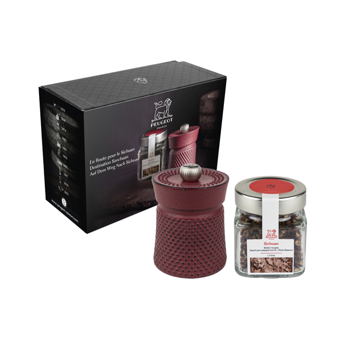 Bali Cast Iron Pepper Mill with Sichuan Pepper Jar - Red | Peugeot ...